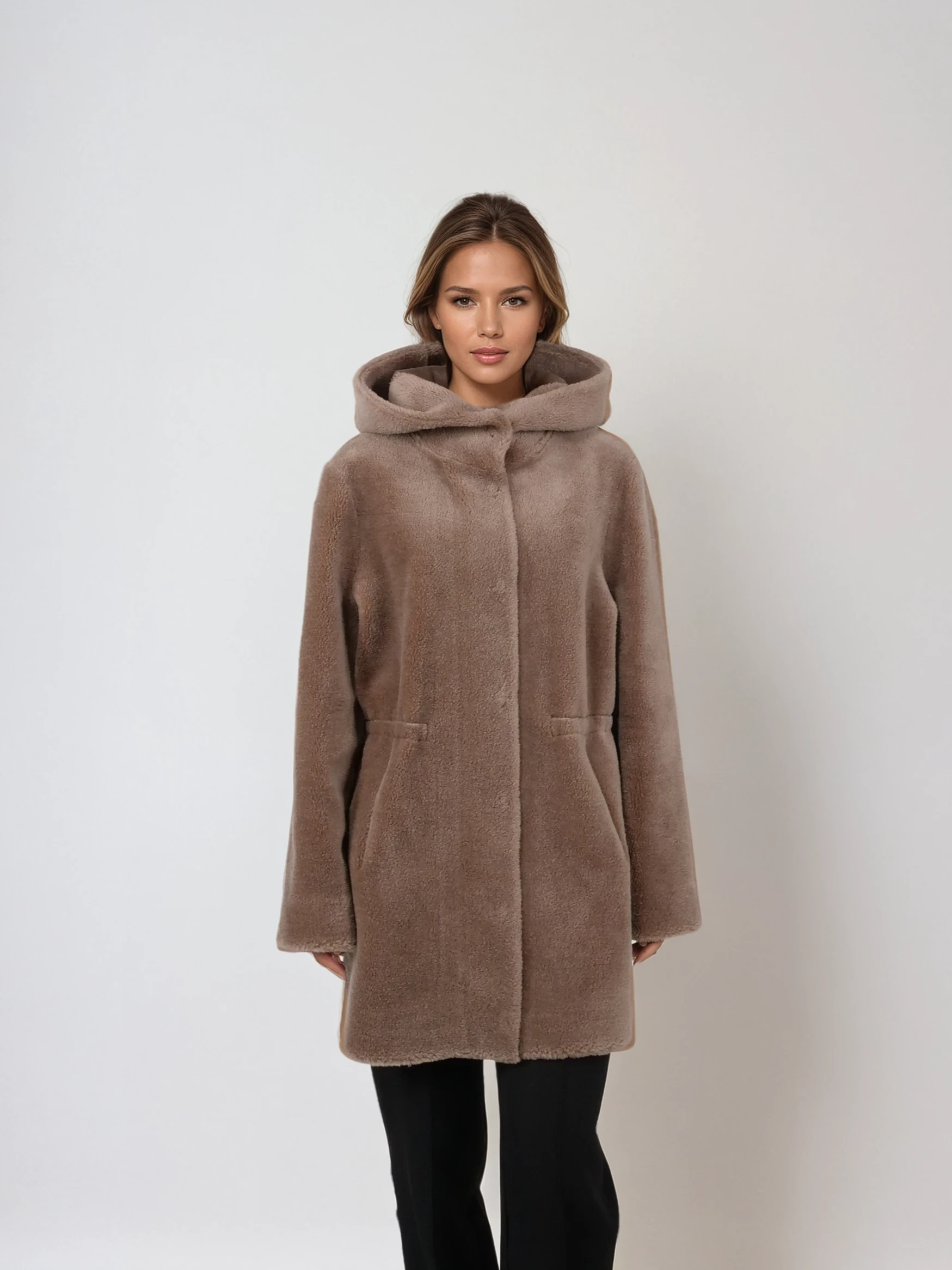 Iric, 85 cm. - Hood - Air Wool - Women - Chestnut – Levinskyfurs