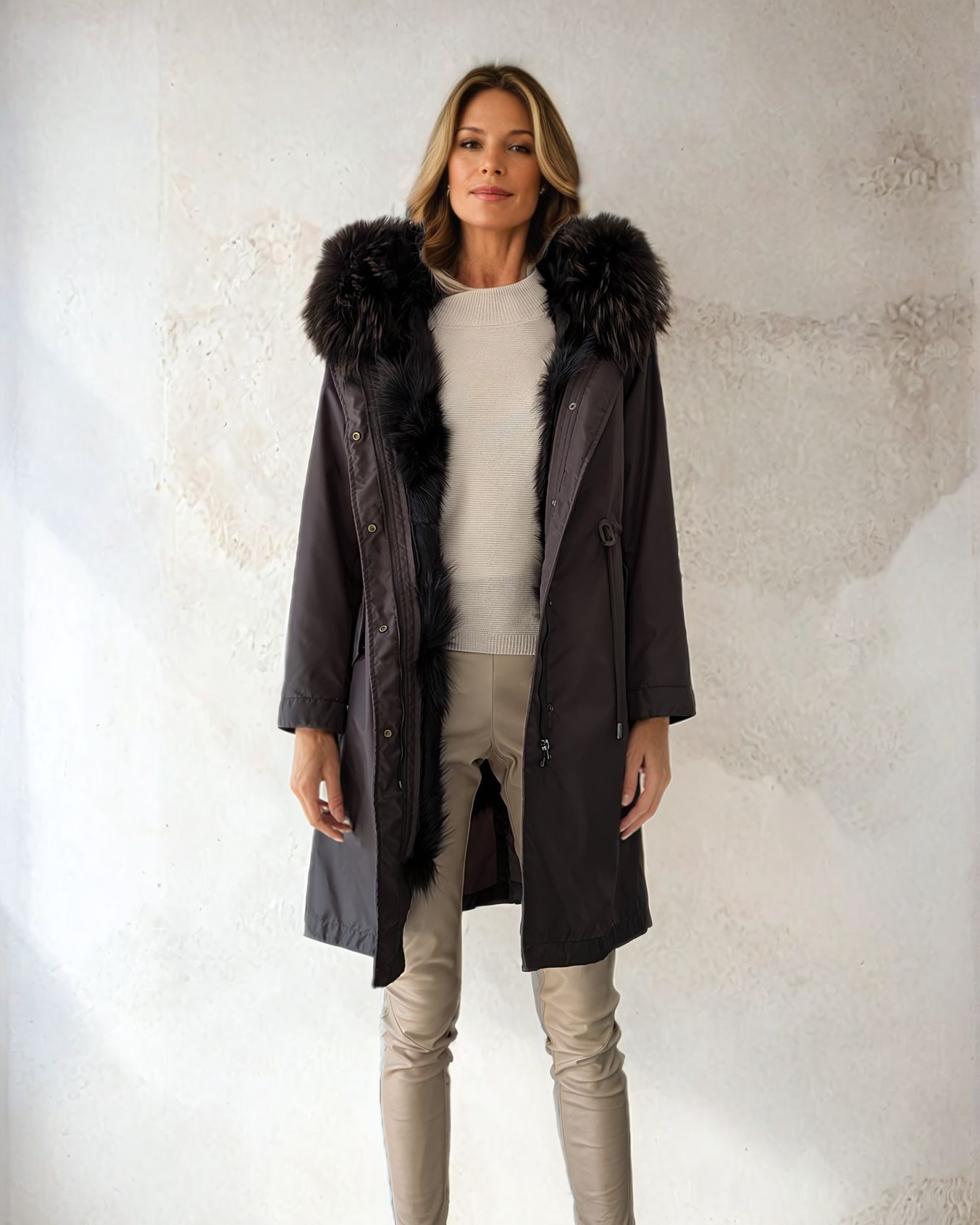 Calgary, 95 cm. - Hood - Textile - Women - Army – Levinskyfurs
